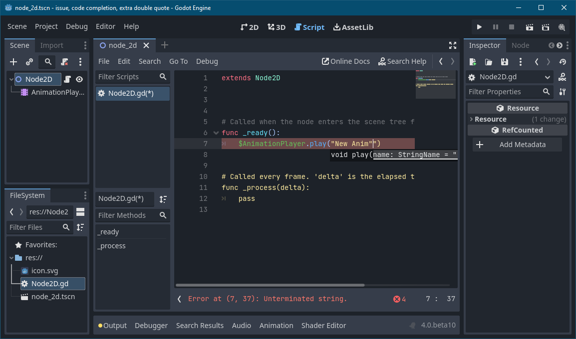 4.0.beta10, Code completion adds an extra double quote · Issue #70997 ...