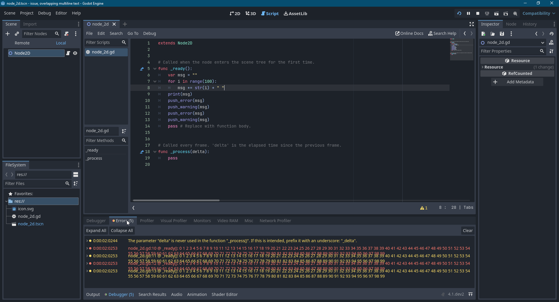 4.1, Overlapping multiline error/warning messages in Debugger (Tree node bug) · Issue #77067 ...