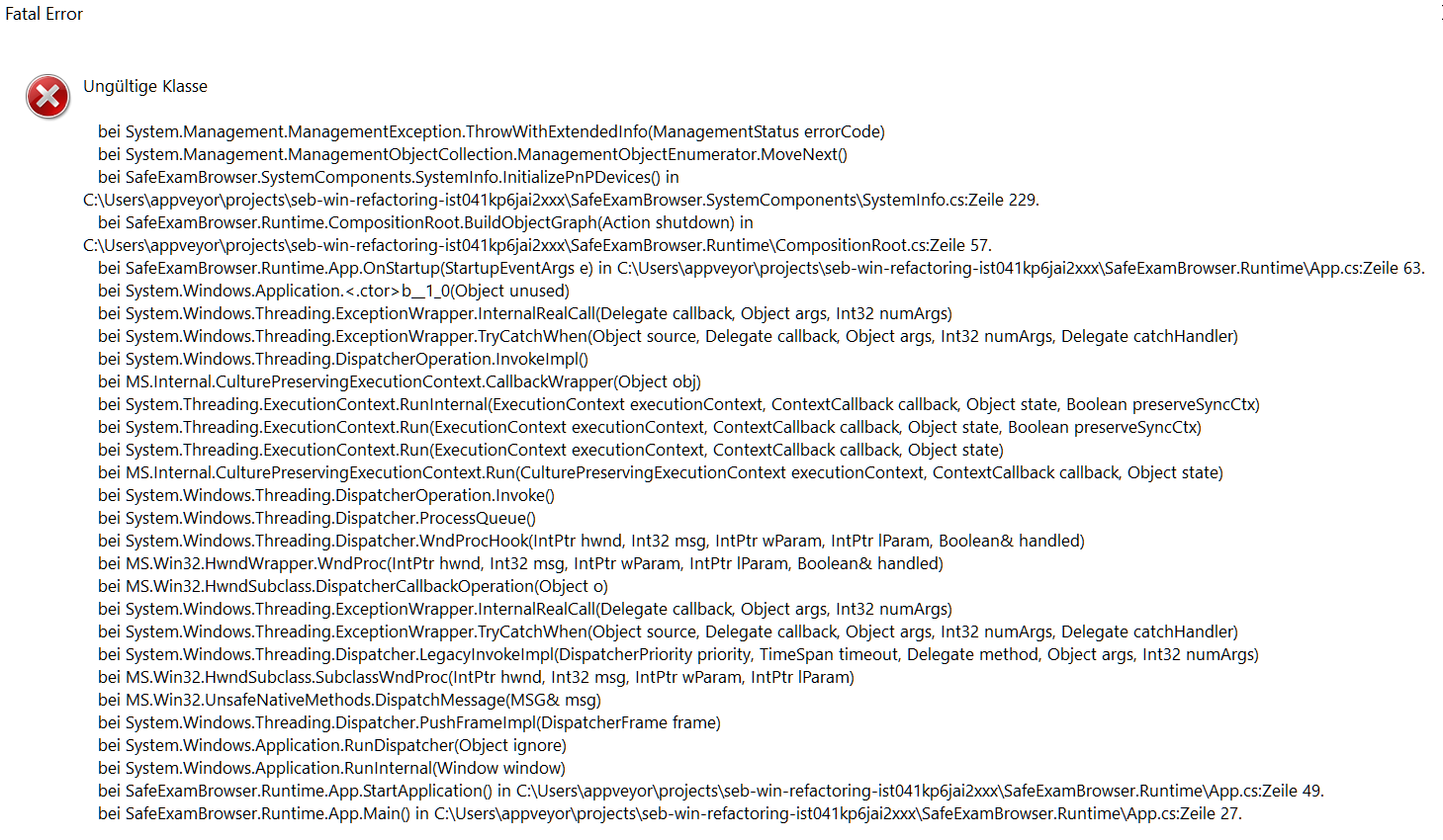 Start Of Safe Exam Browser Causes Fatal Error · Issue 615 · Safeexambrowserseb Win Refactoring