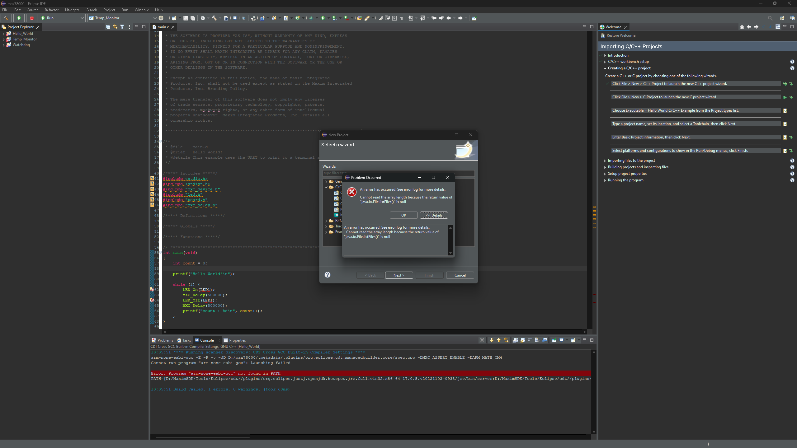 Can't open new project for Maxim Microcontrollers at Eclipse IDE ...