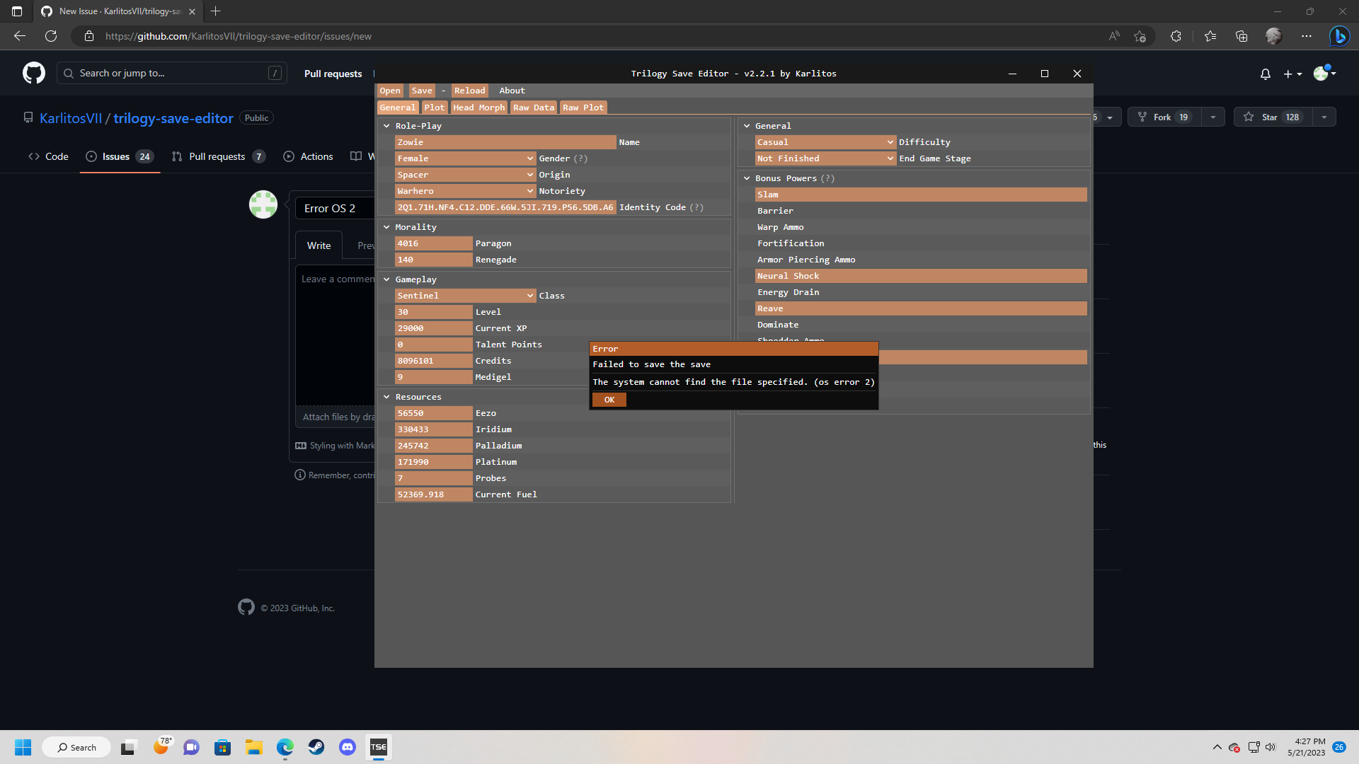 Error OS 2 · Issue #70 · KarlitosVII/trilogy-save-editor · GitHub