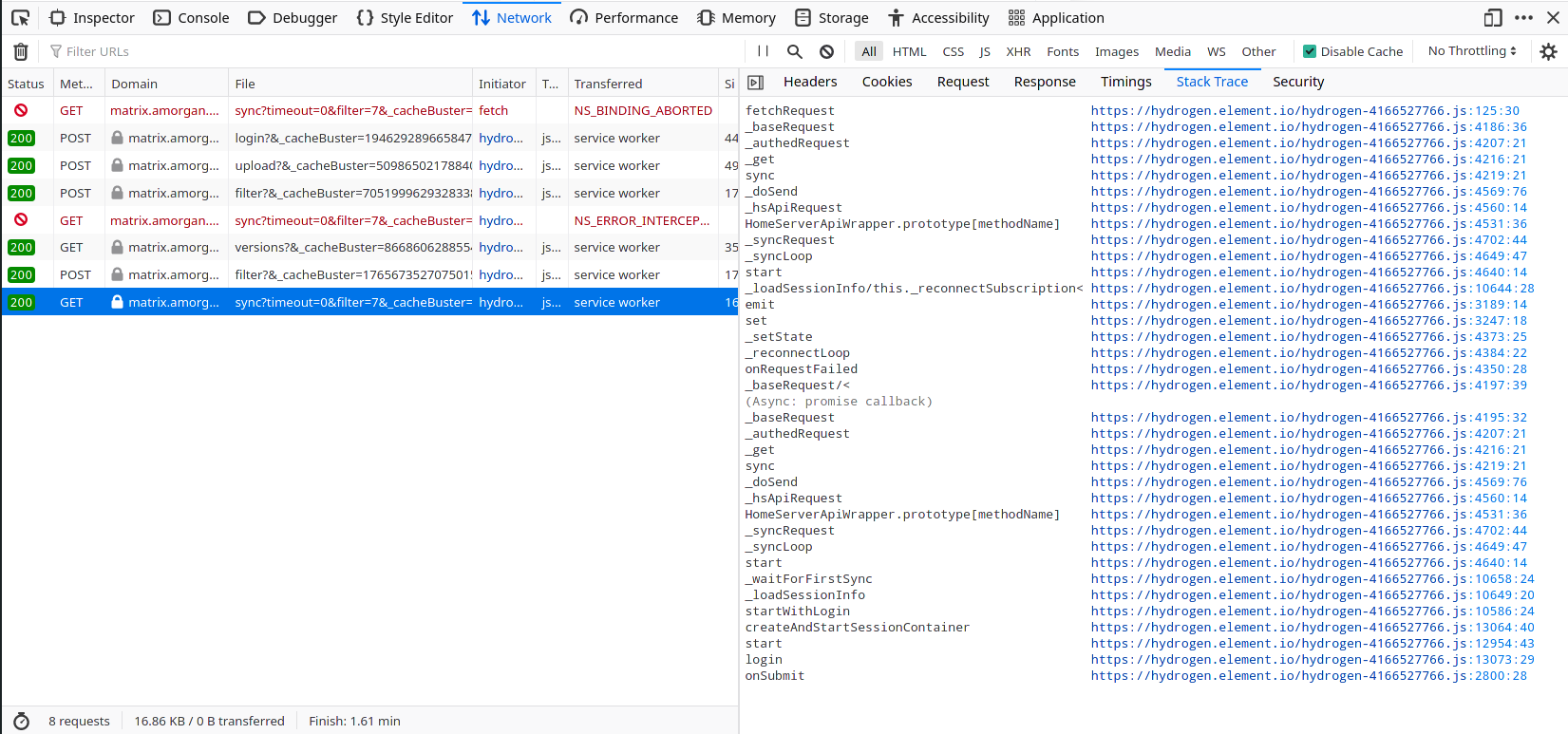 Unable to login due to failing syncs · Issue #198 · element-hq/hydrogen-web · GitHub