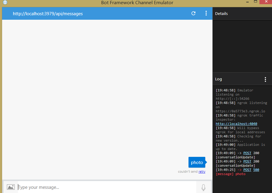 500 error as bot reply · Issue #335 · microsoft/BotFramework-Emulator · GitHub