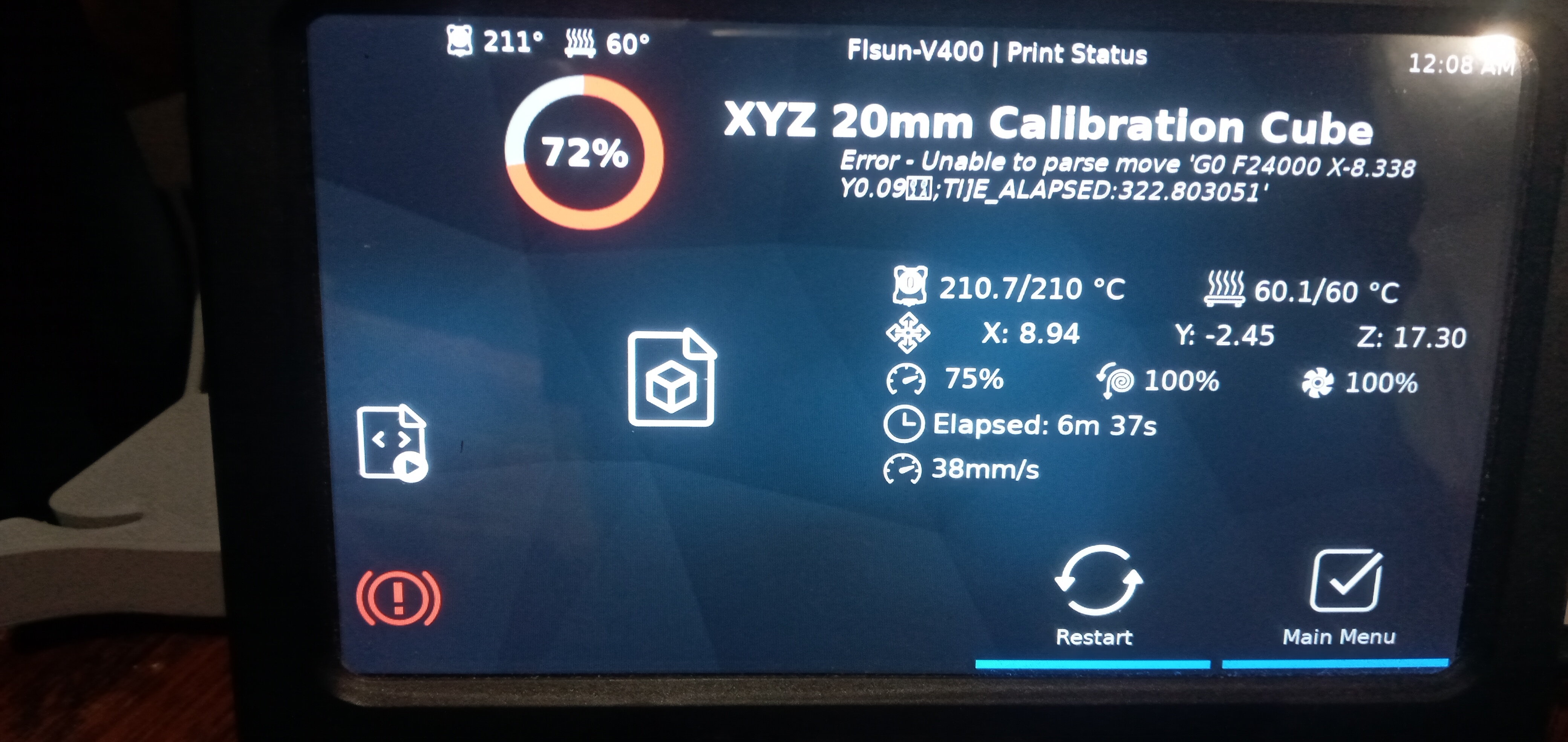 V400 "Move out of Range 0.899 0.756 -8.824 [0000]". Z Axis now has value 427.26. · blackfyre ...