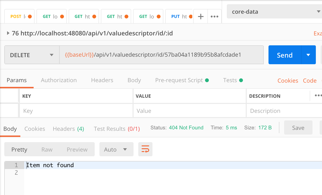 When sending delete command with an inexistent id to /valuedescriptor/id/{id} of Core Data API ...