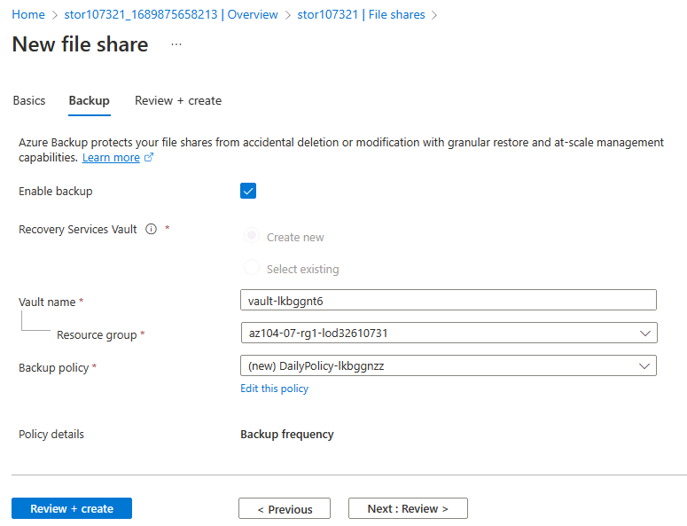 Lab 07 Ex 1 Task 5 - File share creation fails due to new default backup setting · Issue #732 ...