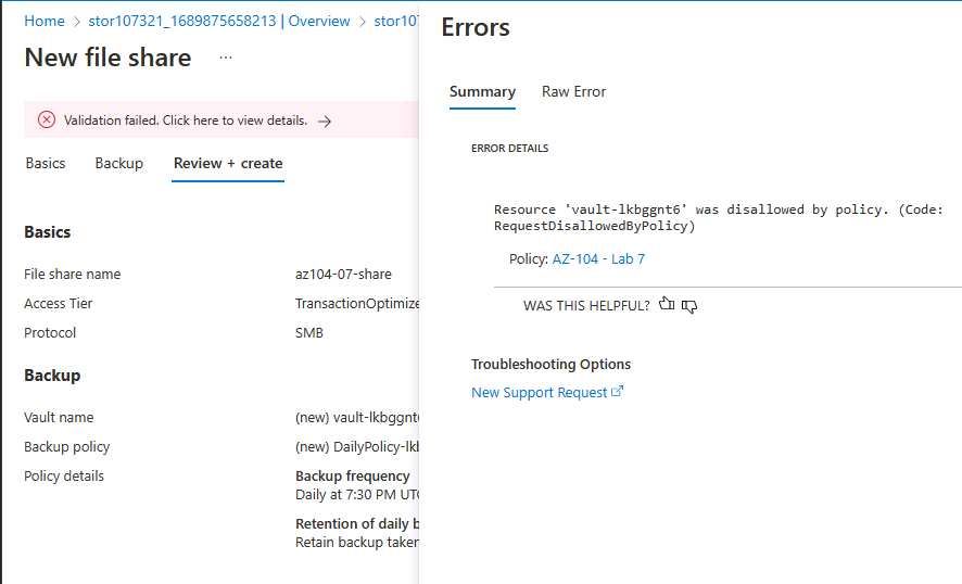 Lab 07 Ex 1 Task 5 - File share creation fails due to new default backup setting · Issue #732 ...