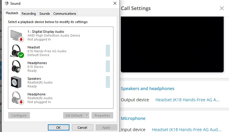 Microphone is greyed out, windows 10. Bluetooth headset. (works in ...