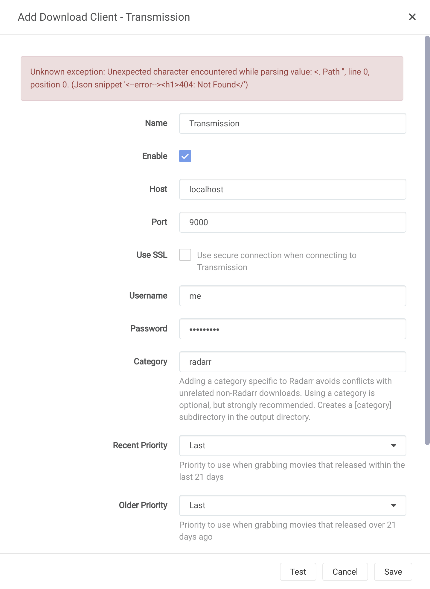 404 When Configuring Transmission · Issue 8167 · Radarrradarr · Github