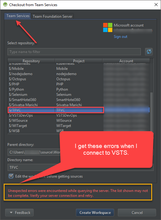 Unable To Connect To Vsts Tfvc · Issue 138 · Microsoftazure Devops Intellij · Github