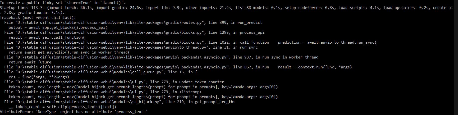 Red "Error" in SD then having the following error in the command prompt when i am typing in ...