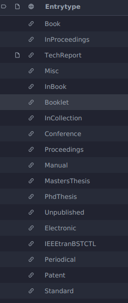 The Entry type when exported to `.ods` is not unique for each different kind of entry, I guess ...