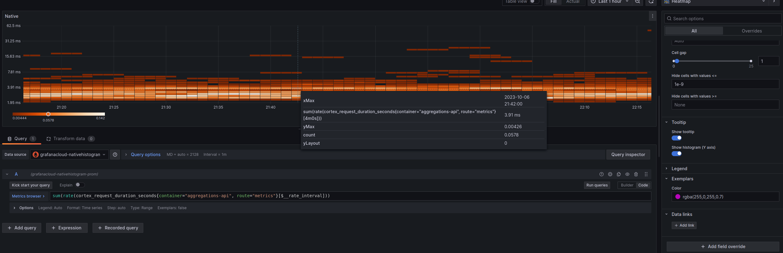 Improve native histogram tooltip visualization in heatmap · Issue #76131 · grafana/grafana · GitHub