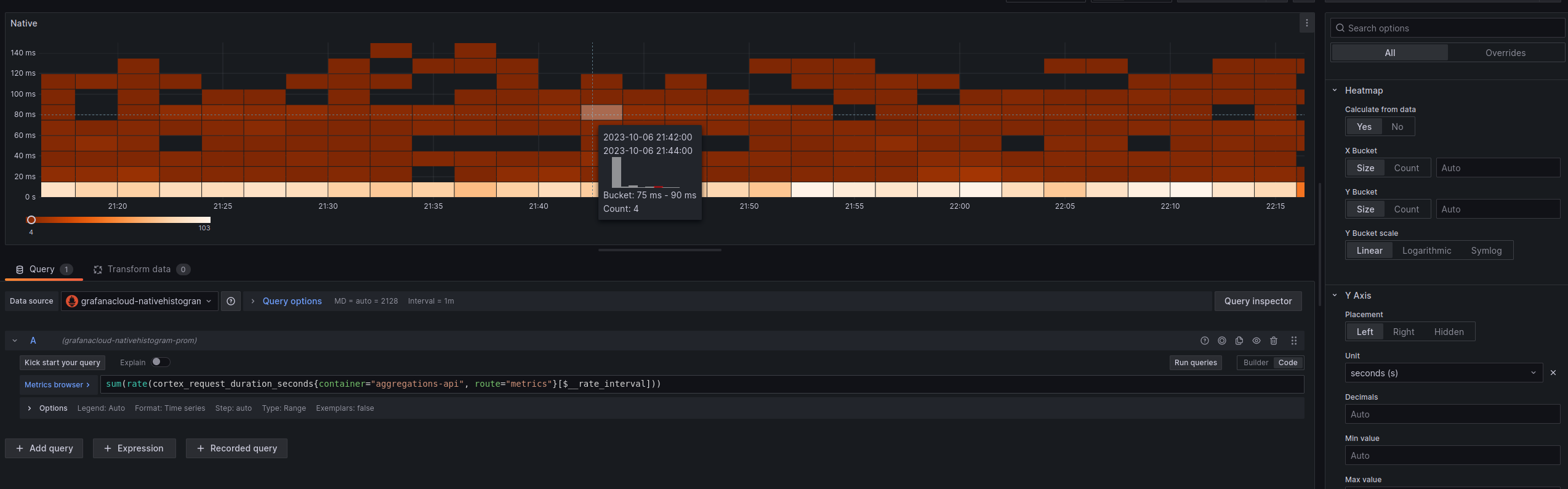 Improve native histogram tooltip visualization in heatmap · Issue #76131 · grafana/grafana · GitHub