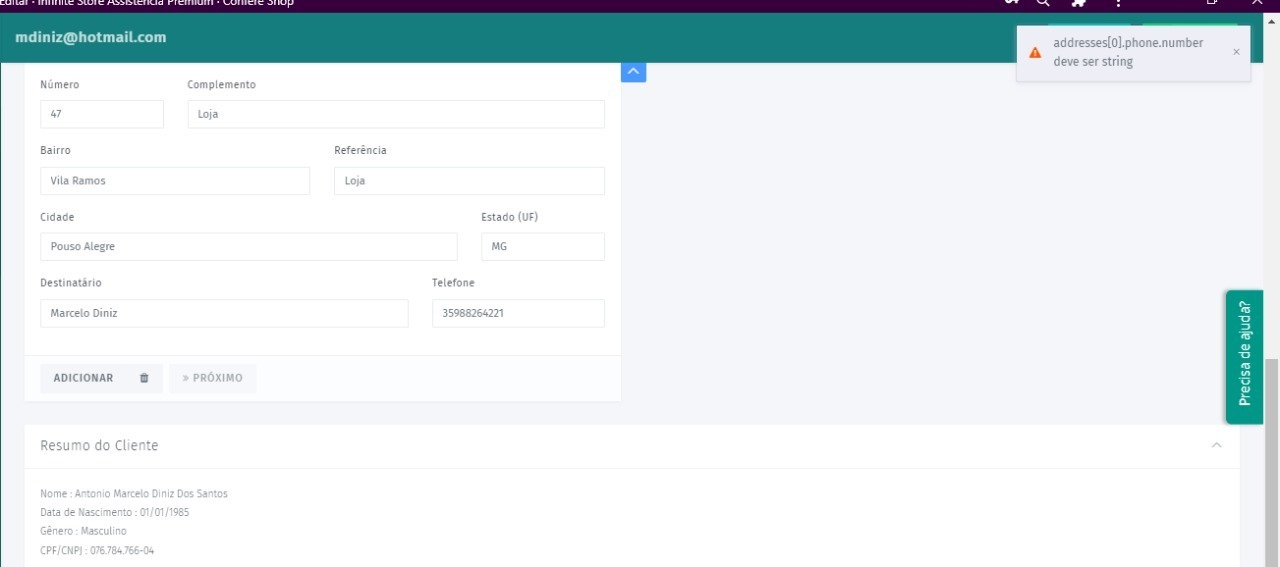 Cadastro de Pedidos Manual > Erro ao inserir telefone · Issue #451 · ecomplus/admin · GitHub