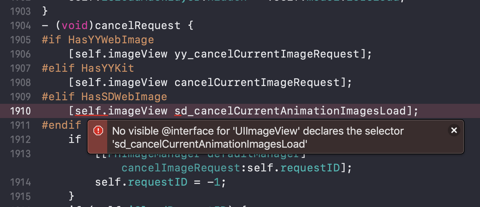 No visible @interface for 'UIImageView' declares the selector 'sd ...
