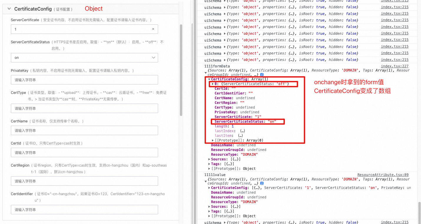 对象类型控件里，含有下拉框的控件，获取的表单值中，外层对象会变成数组 · Issue #1249 · alibaba/x-render · GitHub