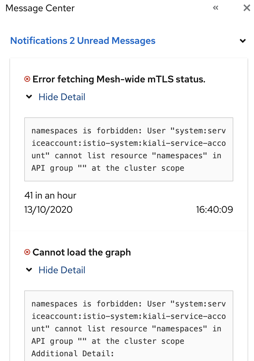 Kiali-operator installed view-only kiali has permissions issue on namespaces causing the graph ...
