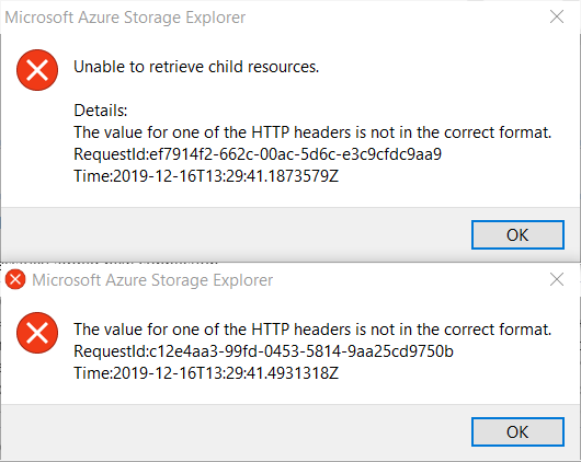 Cant Browse Azure Stack Storage Accounts The Value For One Of The Headers Is Not In The
