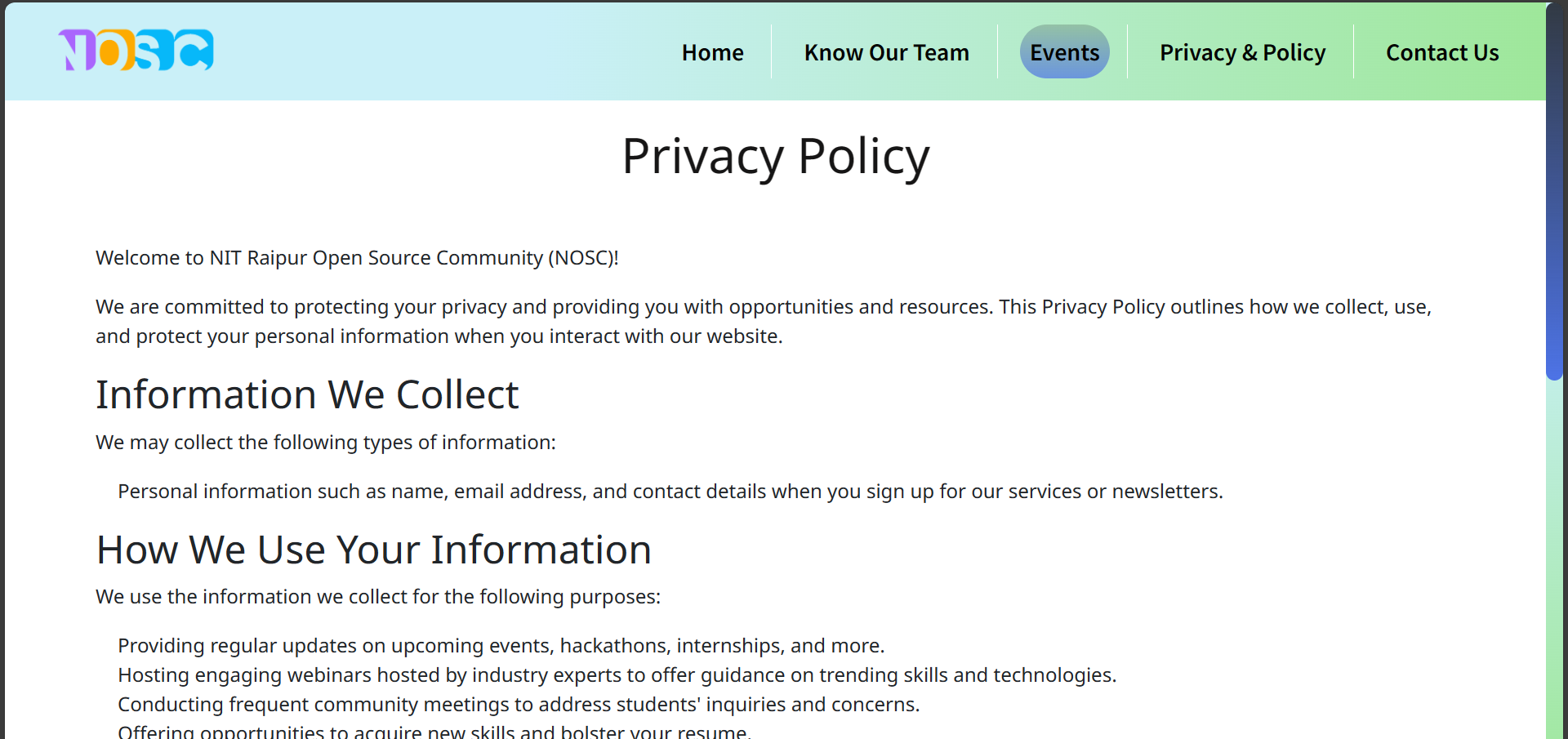 Update Link to the Event Page on the Privacy Policy Page · Issue #79 · NITRR-Open-Source ...