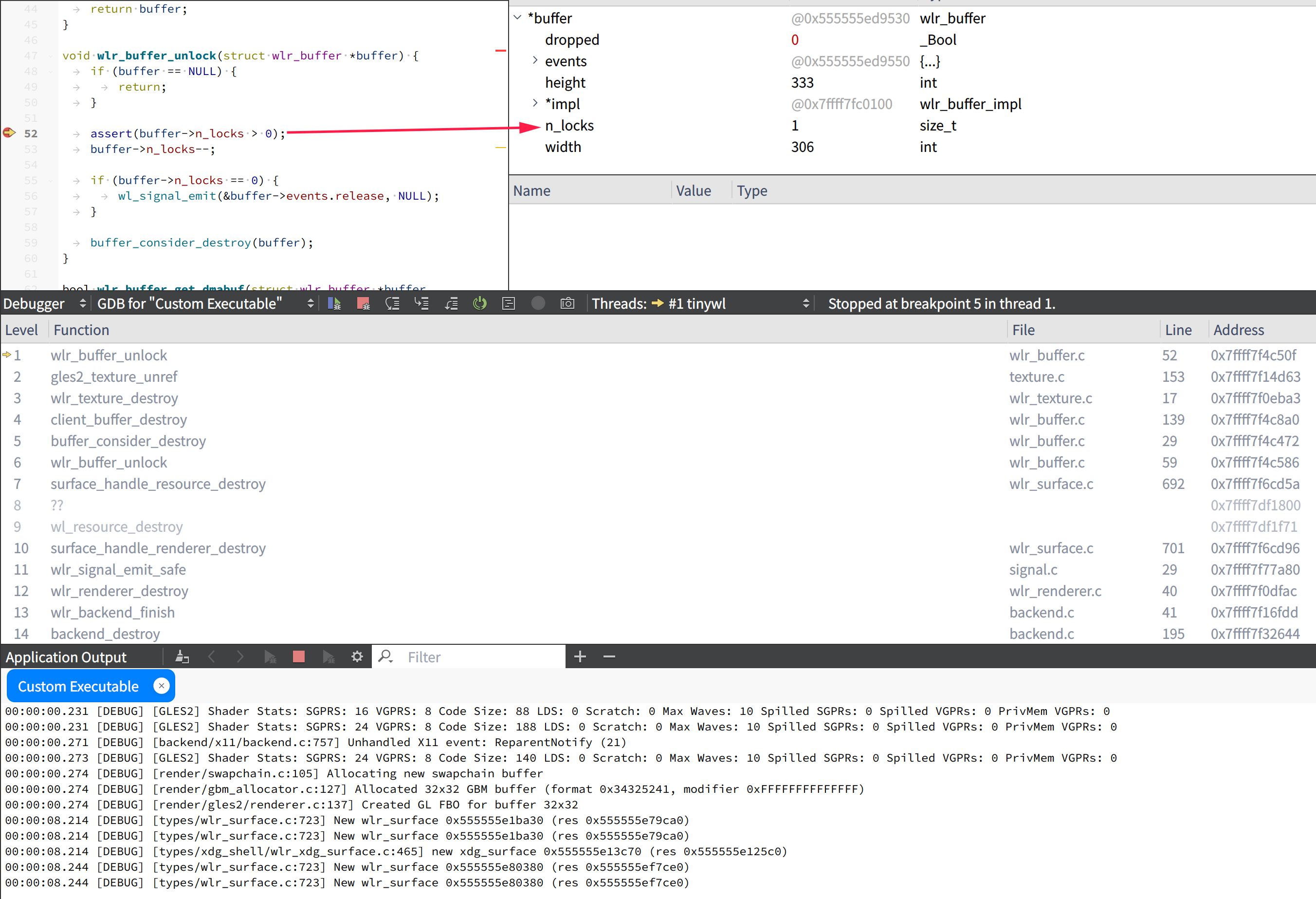 Crash on types/wlr_buffer.c:52: wlr_buffer_unlock: Assertion `buffer->n_locks > 0' failed ...