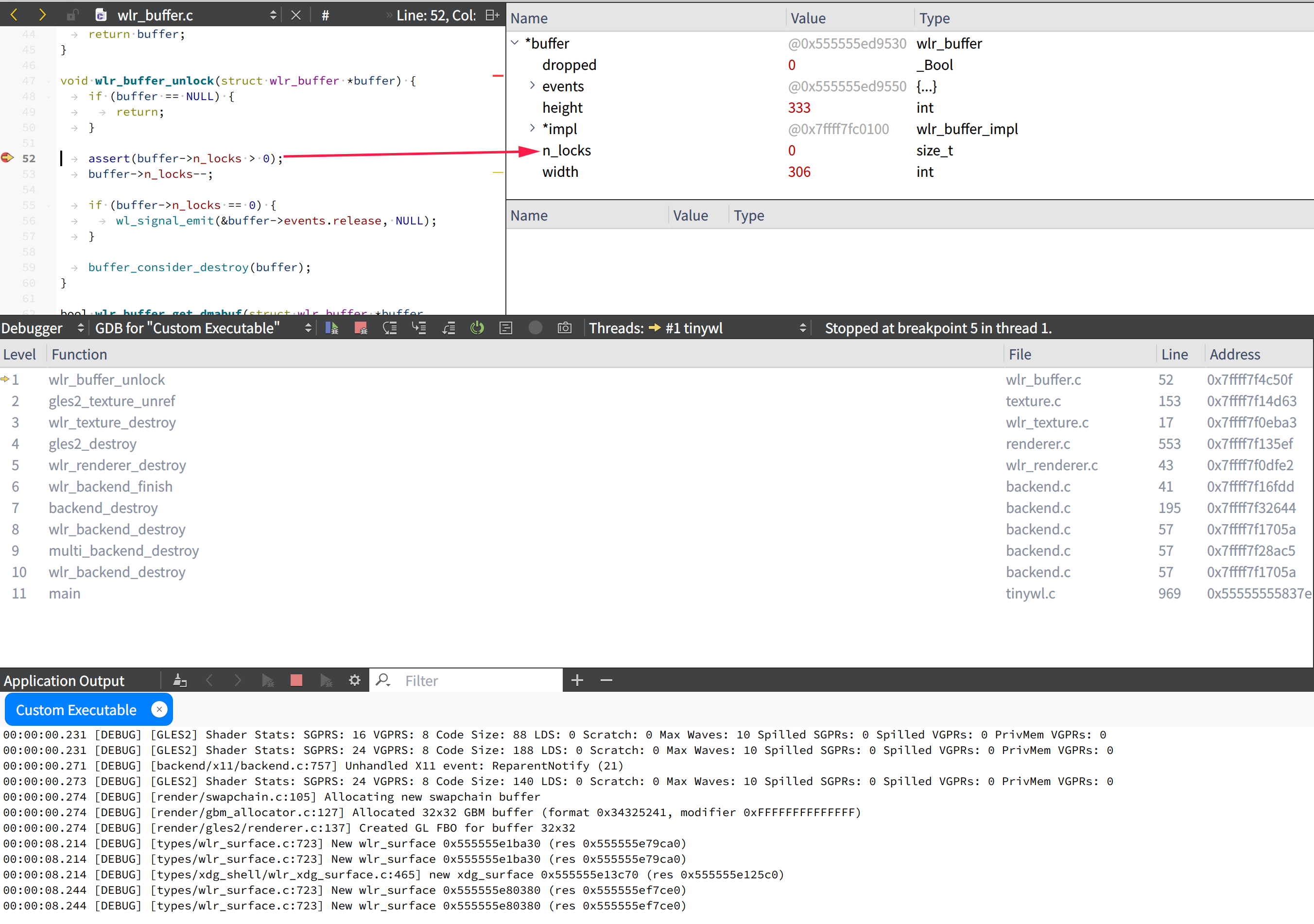 Crash on types/wlr_buffer.c:52: wlr_buffer_unlock: Assertion `buffer->n_locks > 0' failed ...