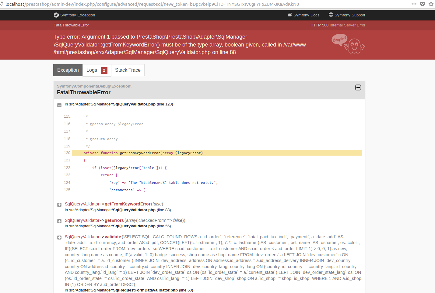 FatalError on SQL Manager · Issue #10316 · PrestaShop/PrestaShop · GitHub
