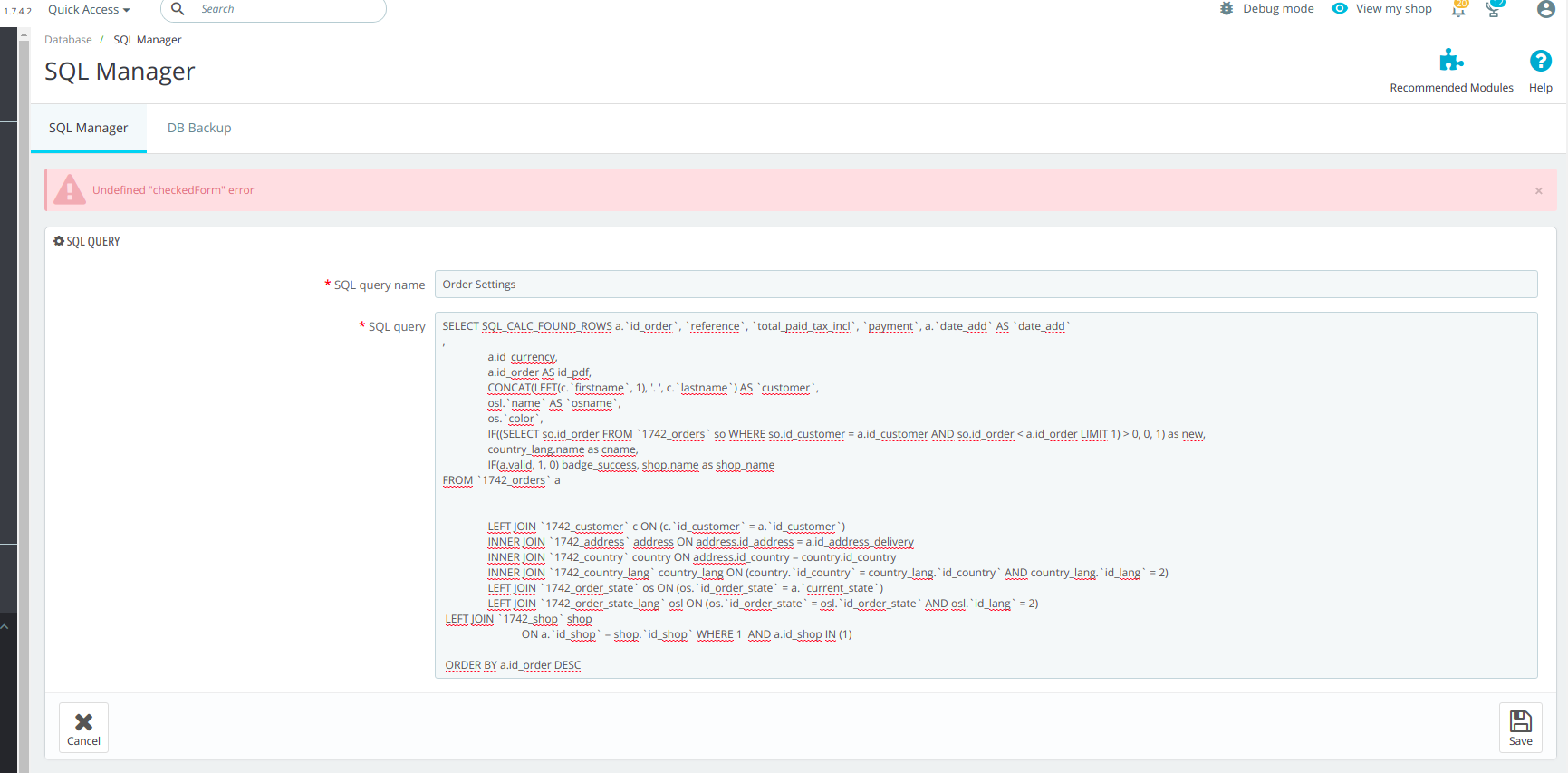 FatalError on SQL Manager · Issue #10316 · PrestaShop/PrestaShop · GitHub