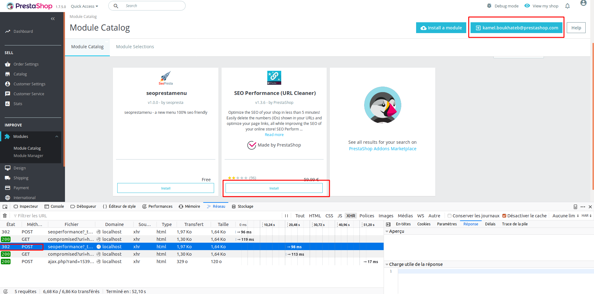 Can't install a module when I am conneted to the marketplace in BO · Issue #58 · PrestaShopCorp ...