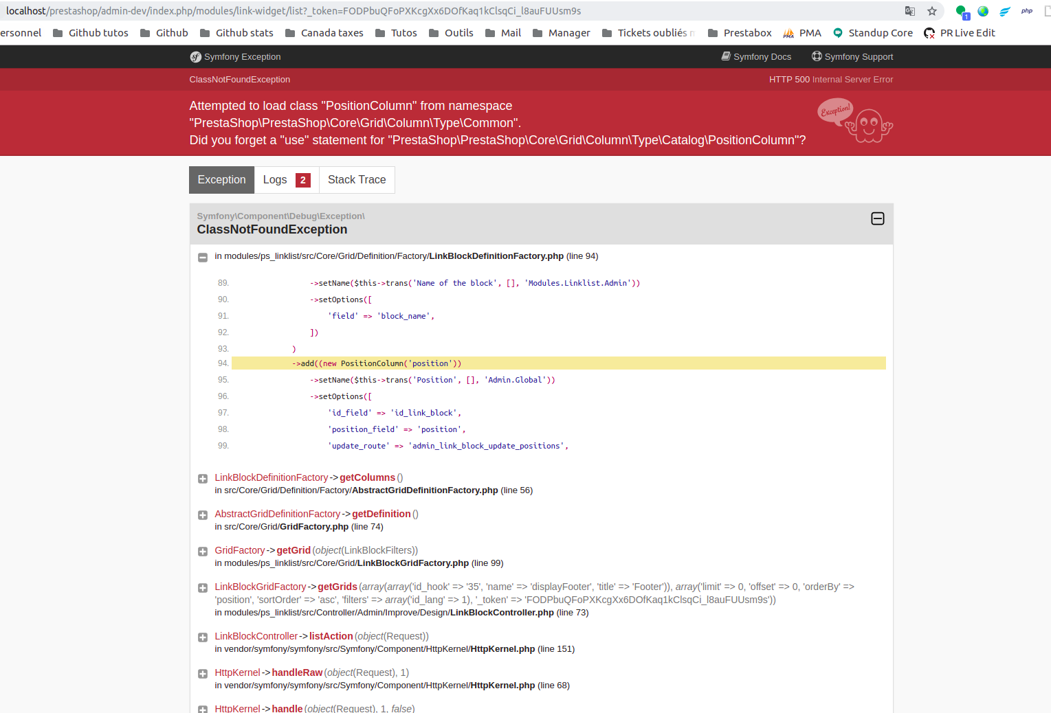 Exception on link widget page · Issue #12093 · PrestaShop/PrestaShop ...