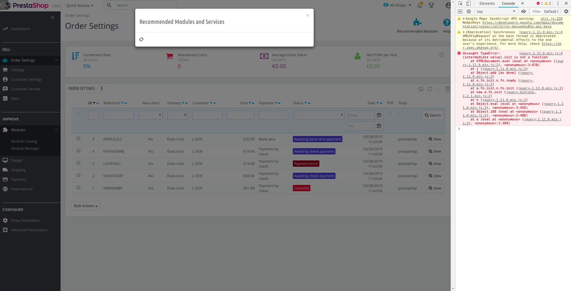 Recommended modules button isn't working when MBO is uninstalled · Issue #13110 · PrestaShop ...