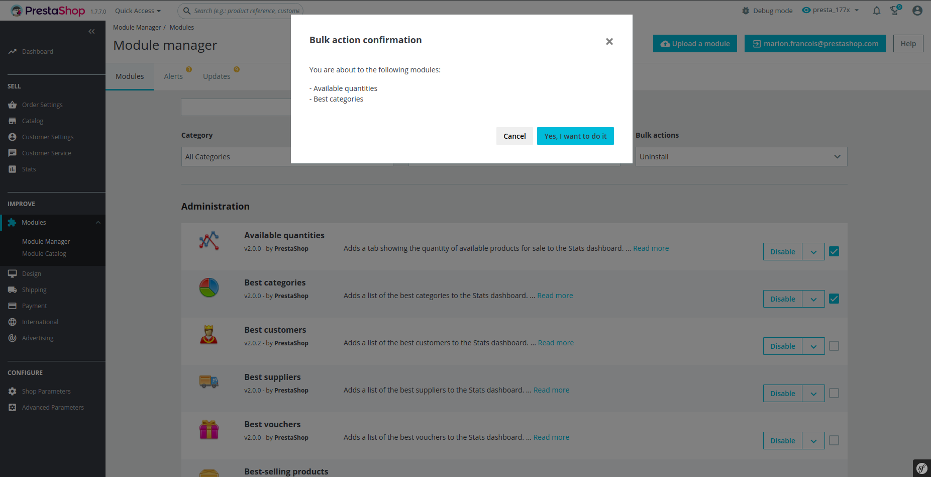 [BOOM-5132] Modal of bulk actions on module page · Issue #9699 · PrestaShop/PrestaShop · GitHub