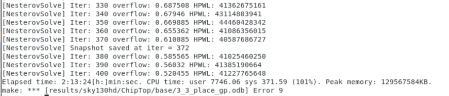 Global placement fails for single Rocket core with Sky130 PDK when running in OpenROAD flow ...
