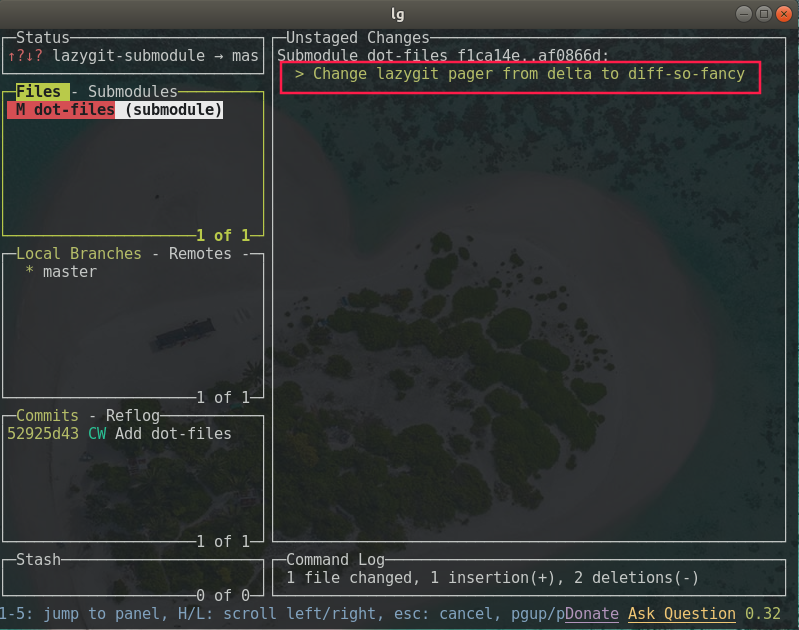 Does not display change log of submodule with delta as custom pager · Issue #1771 ...