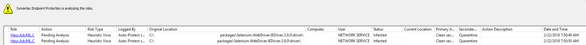 IEDriverServer.exe 3.9.0.0 is detected as SONAR.Heuristic by Symantec Endpoint Protection ...