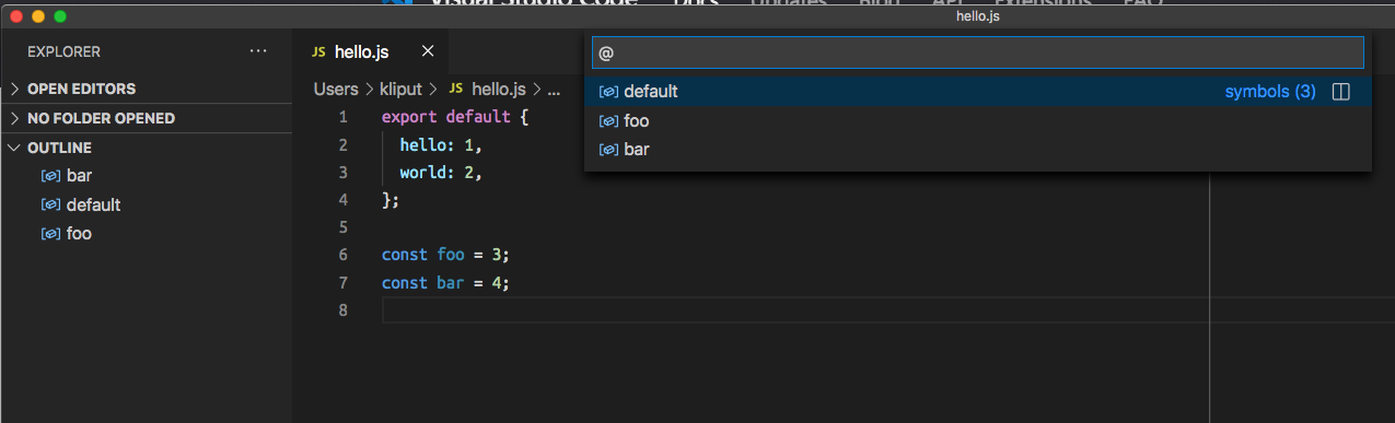 Cannot search and view symbols in outline that are inside export ...