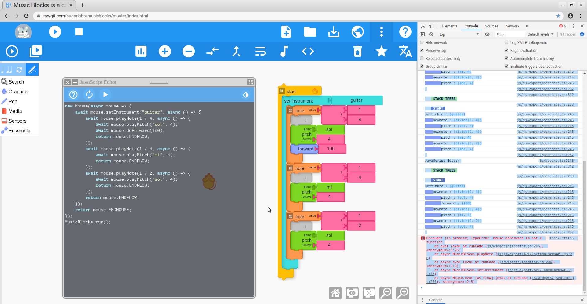 Forward inside Note Block fails to run from JS Widget · Issue #2543 ...