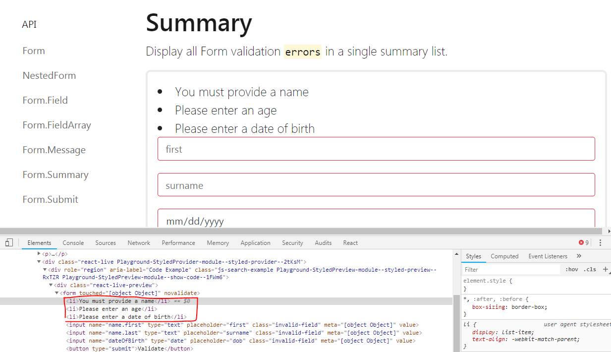 As And Errorclass Of Summary Do Not Work · Issue 161 · Jquense React Formal · Github