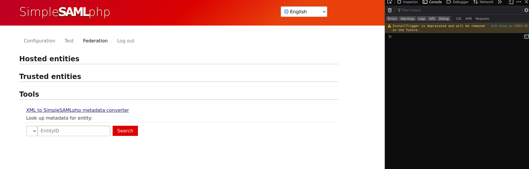 Unable to get metadata from idp after upgrading from 2.0-rc1 to 2.0.2; federation page is blank ...