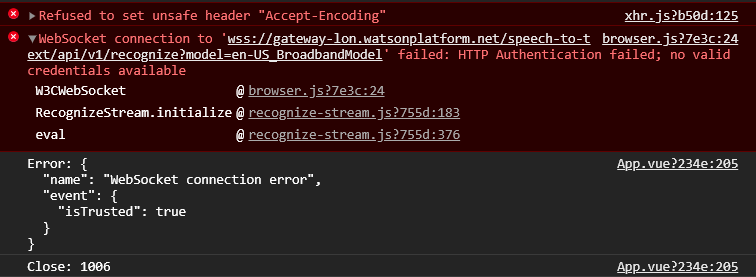No luck with Speech-to-text: HTTP Authentication failed; no valid credentials available · Issue ...