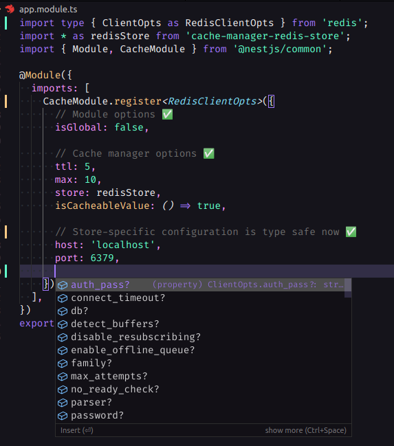 Improve `CacheModule#register` store configuration type inference by adding an optional generic ...