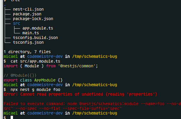 Error When Invoking Generate Module And Theres No Nestjs Module To