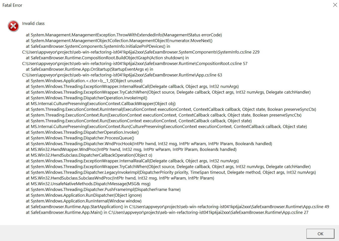 Fatal Error Invalid Class SEB · Issue #617 · SafeExamBrowser/seb-win-refactoring · GitHub