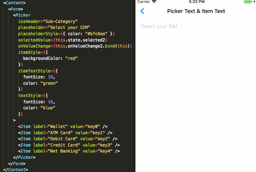 Picker itemStyle,itemTextStyle,textStyle not working · Issue #1806 · GeekyAnts/NativeBase · GitHub