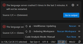 cpptools crash - `The language server crashed. Restarting...` · Issue #10651 · microsoft/vscode ...