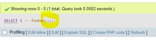 Semicolon repeatedly suffixed onto SQL if query ends in comment · Issue ...