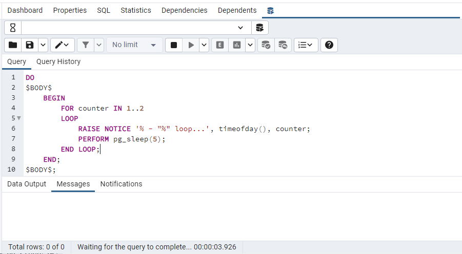 Raise Notice from func/proc or code blocks are no longer displayed live · Issue #6420 · pgadmin ...