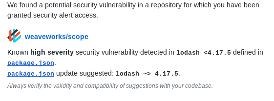 Update: loadash ~> 4.17.5 · Issue #3309 · weaveworks/scope · GitHub