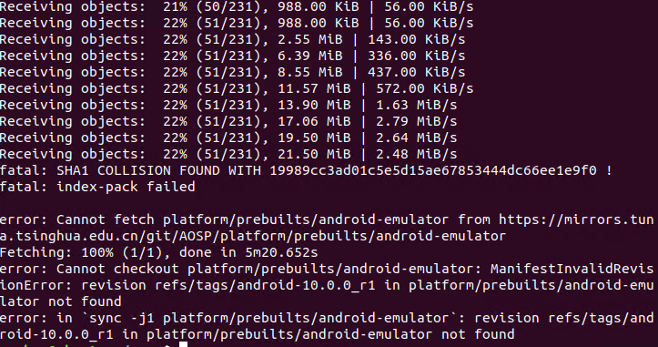 AOSP 清华镜像下载 android-10.0.0_r1 出现问题 · Issue #1230 · tuna/issues · GitHub