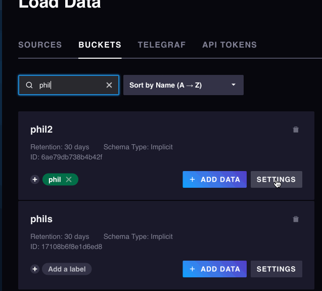 [very minor] Bucket label disappears after editing retention · Issue #4592 · influxdata/ui · GitHub